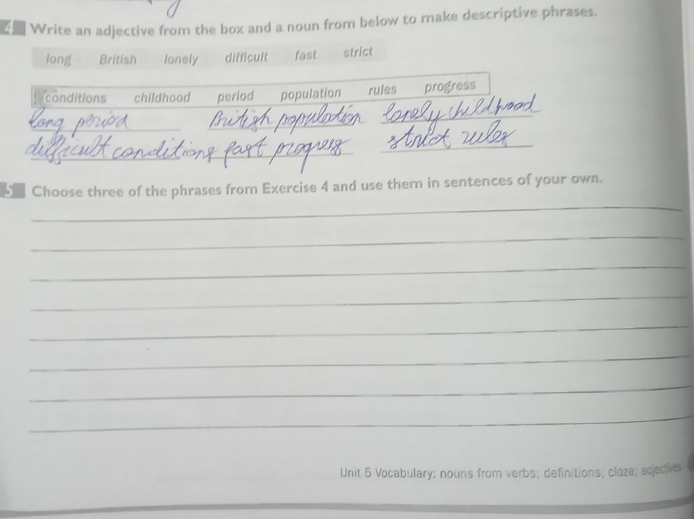 4 Write an adjective from the box and a noun | StudyX