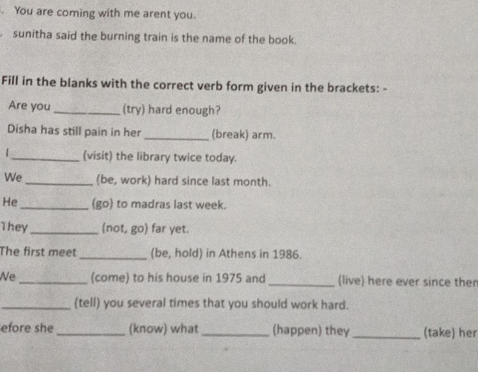 Fill in the blanks with the correct verb | StudyX