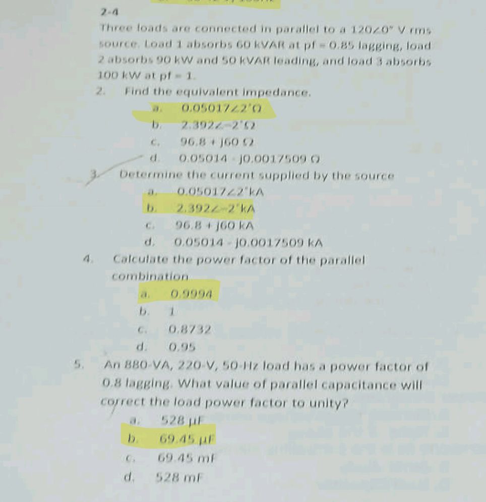 2-4 Three loads are connected in parallel to | StudyX