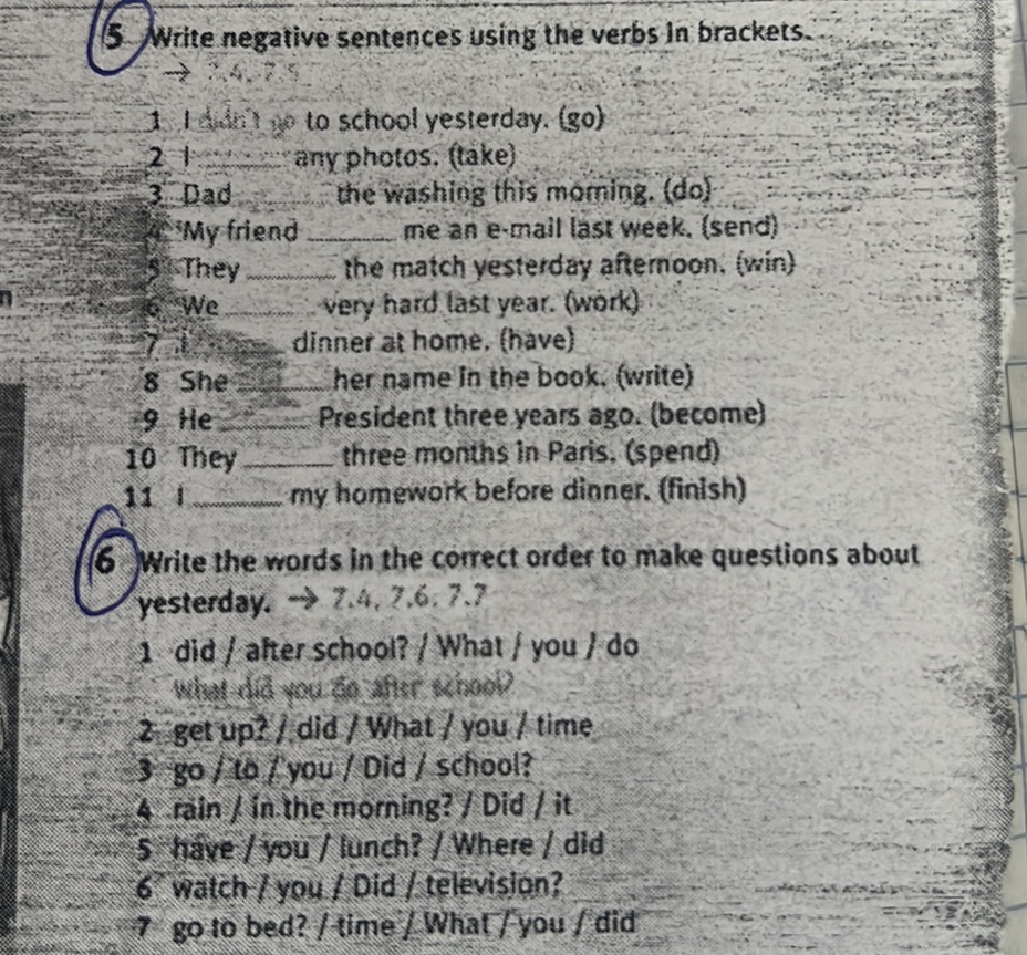 5 Write negative sentences using the verbs | StudyX