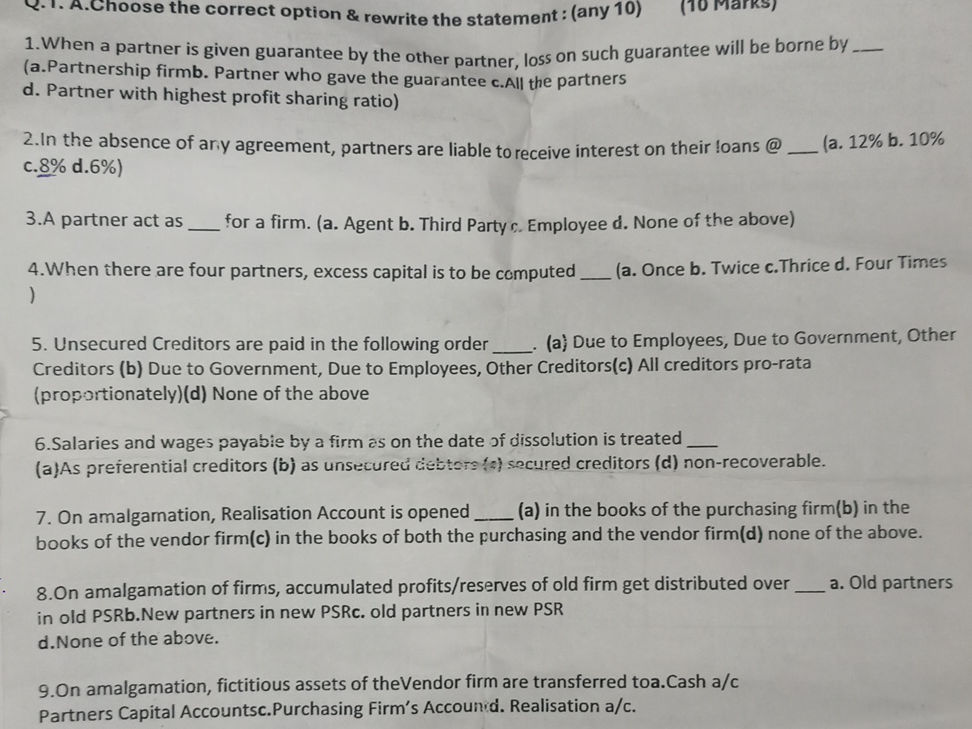 Q.1. A.Choose the correct option rewrite | StudyX