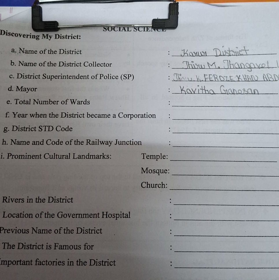 Discovering My District: a. Name of the | StudyX
