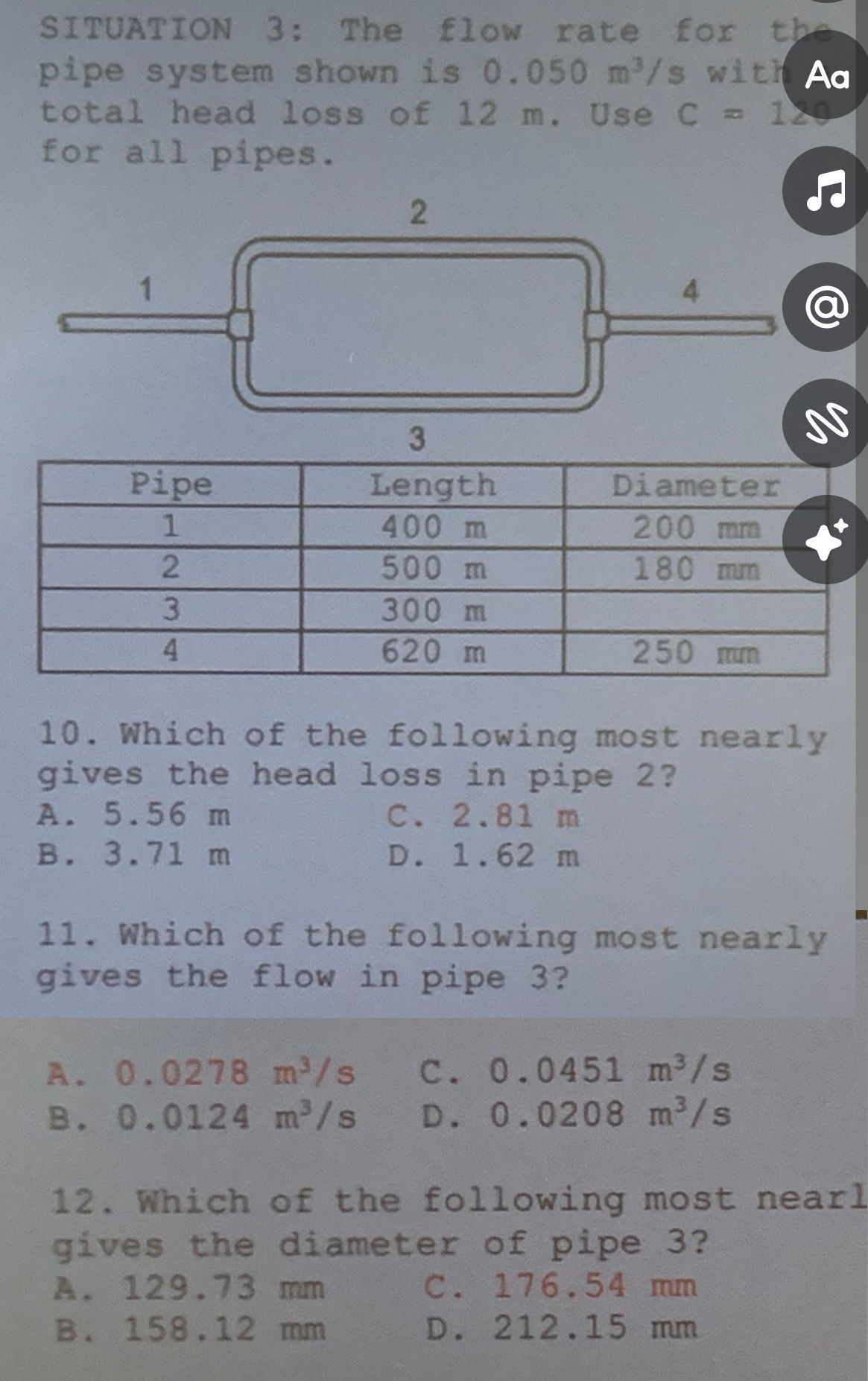 SITUATION 3: The flow rate for the pipe | StudyX