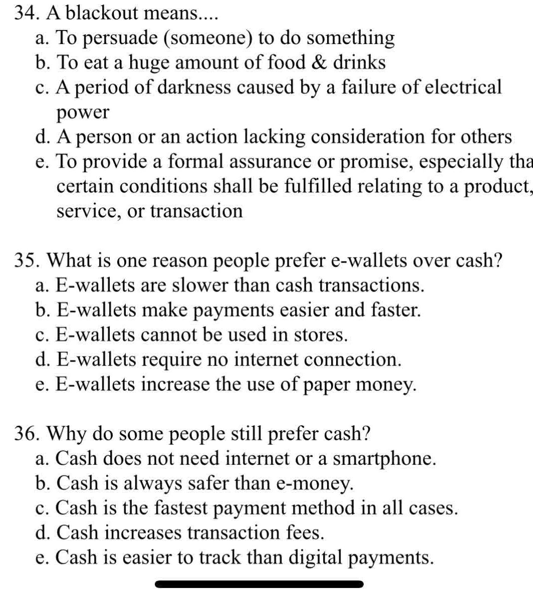 34. A blackout means.... a. To persuade | StudyX