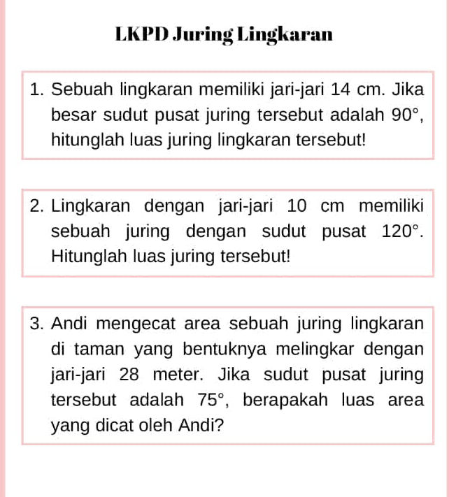 1. Sebuah lingkaran memiliki jari-jari 14 | StudyX