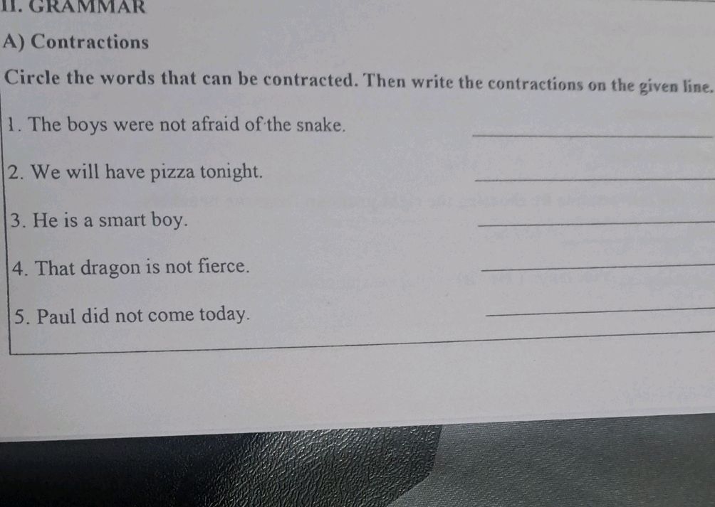 A) Contractions Circle the words that can be | StudyX
