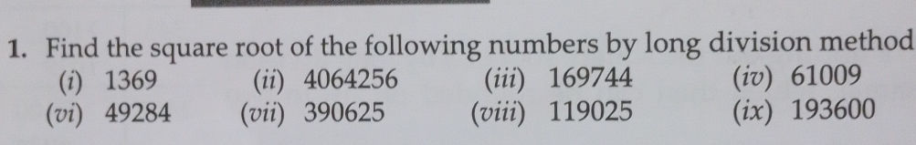 1. Find the square root of the following | StudyX