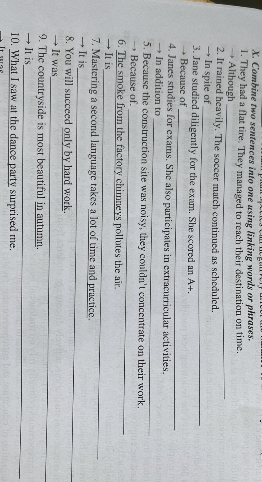 X. Combine two sentences into one using | StudyX