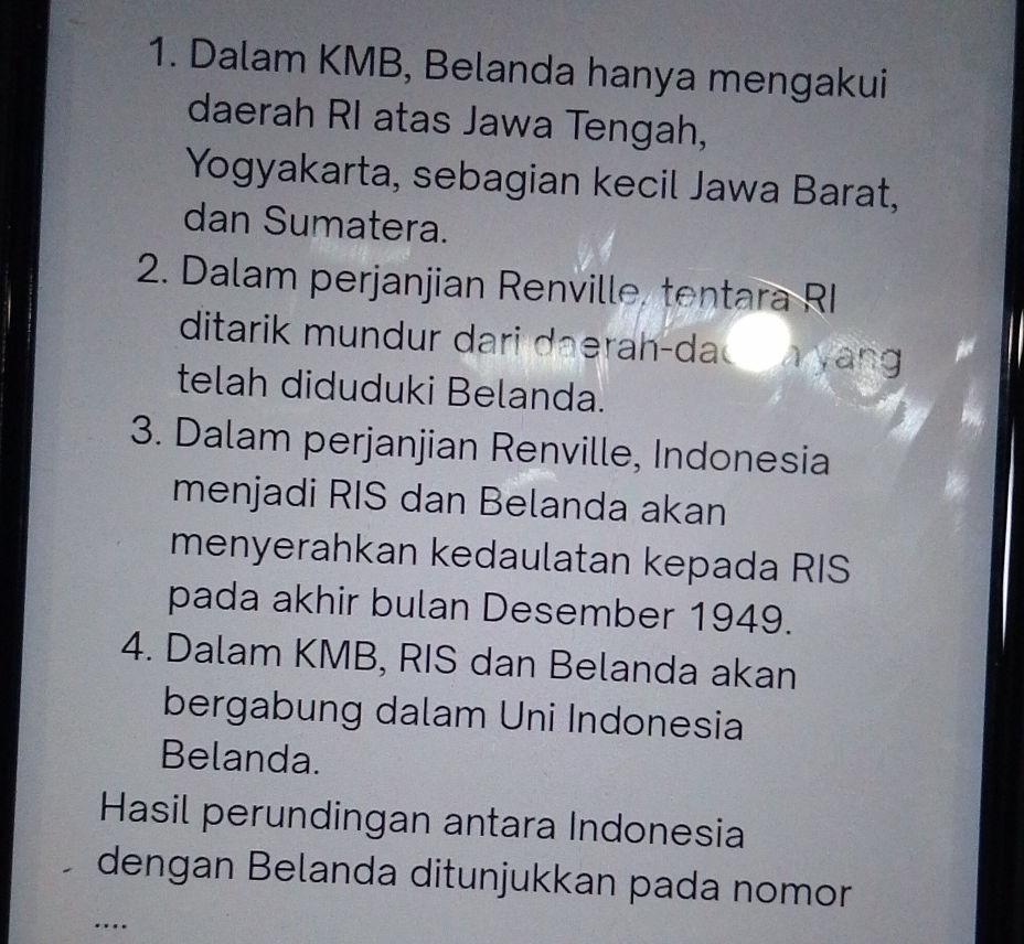 1. Dalam KMB, Belanda hanya mengakui daerah | StudyX