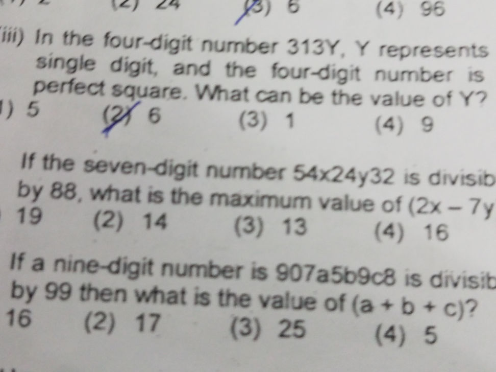 (iii) In the four-digit number 313Y, Y | StudyX