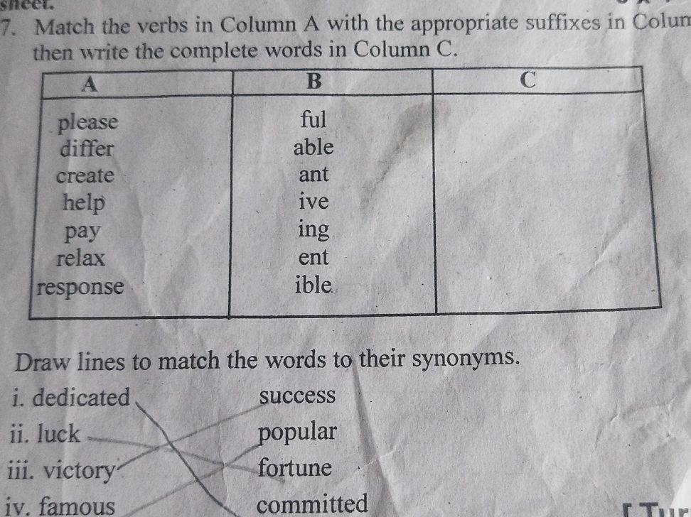 7. Match the verbs in Column A with the | StudyX