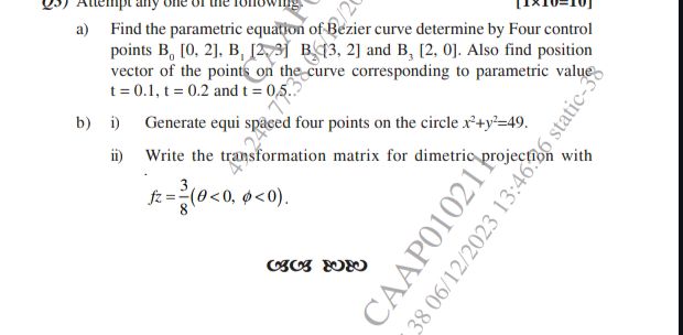 a) Find the parametric equation of Bezier | StudyX