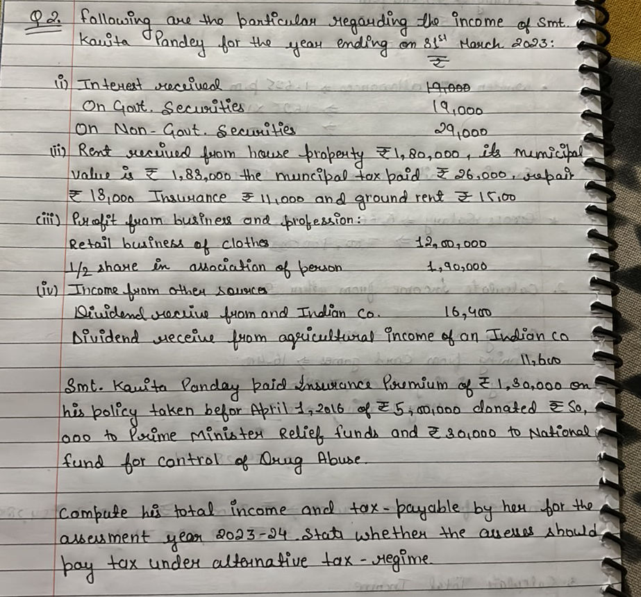 Q2. Following are the particulars regarding | StudyX