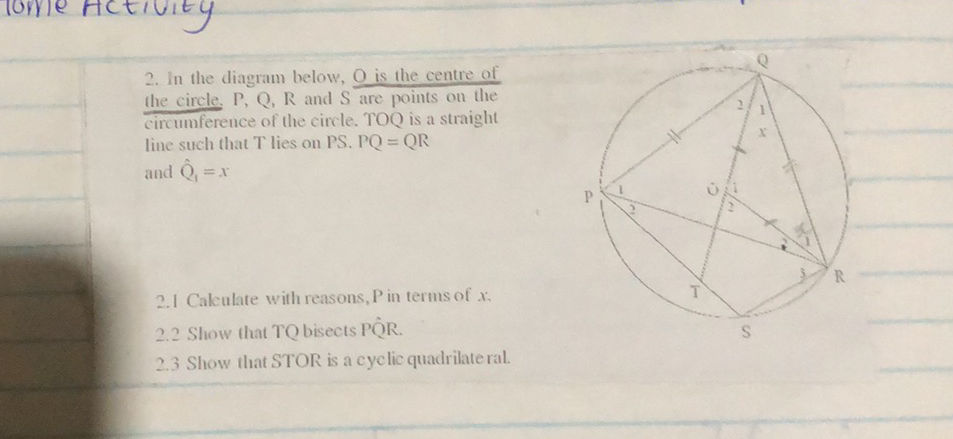 2. In the diagram below, O is the centre of | StudyX