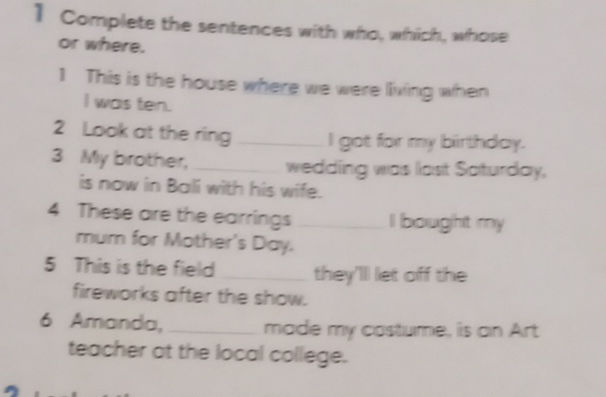 1 Complete the sentences with who, which, | StudyX