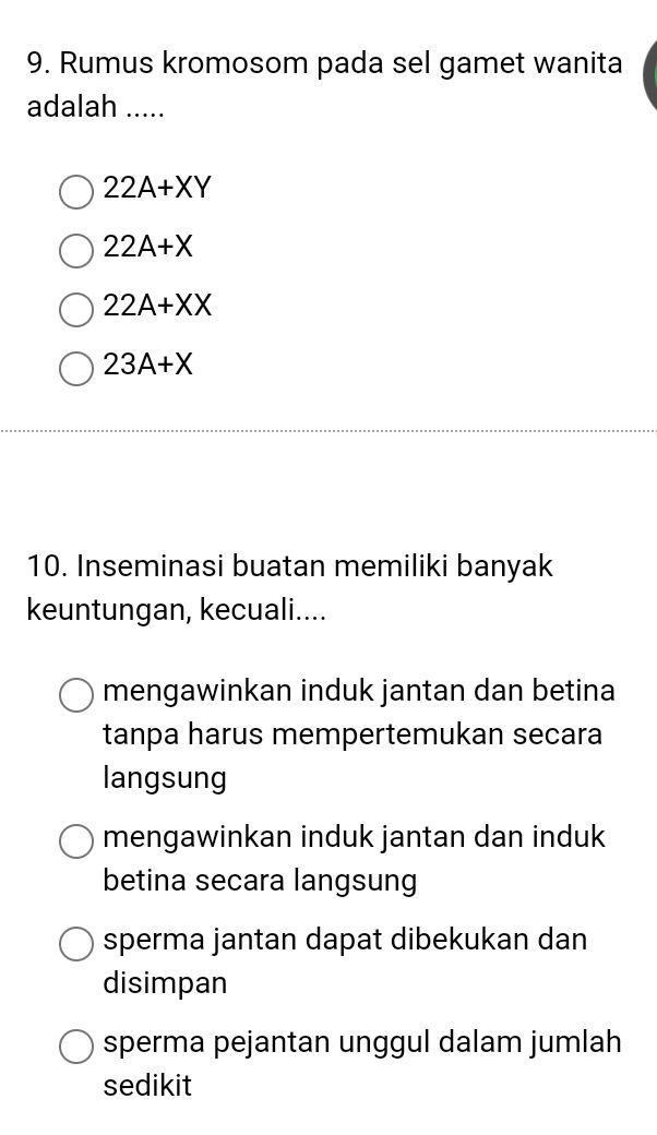 9. Rumus kromosom pada sel gamet wanita | StudyX
