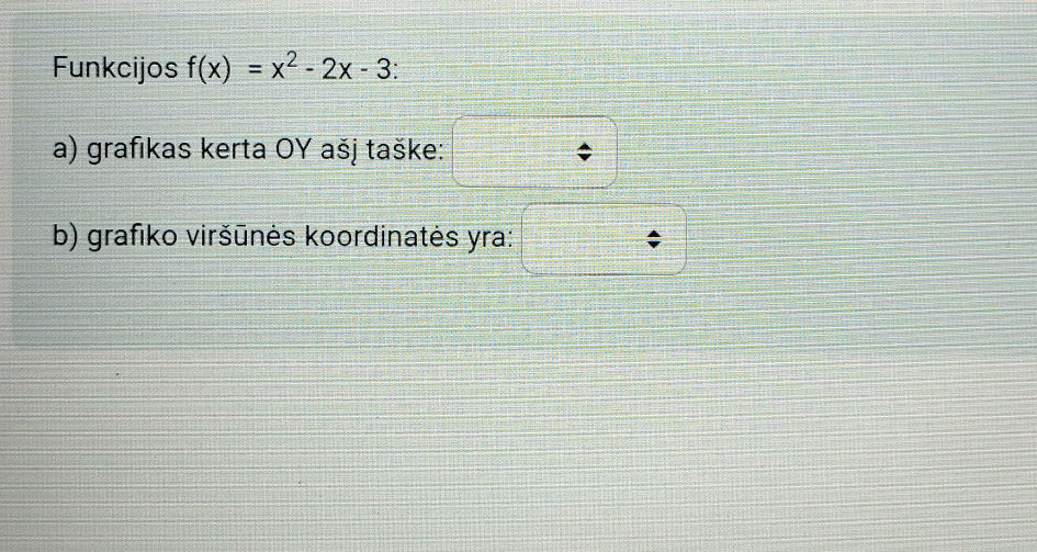 Funkcijos $f(x) = x^2 - 2x - 3$: a) | StudyX