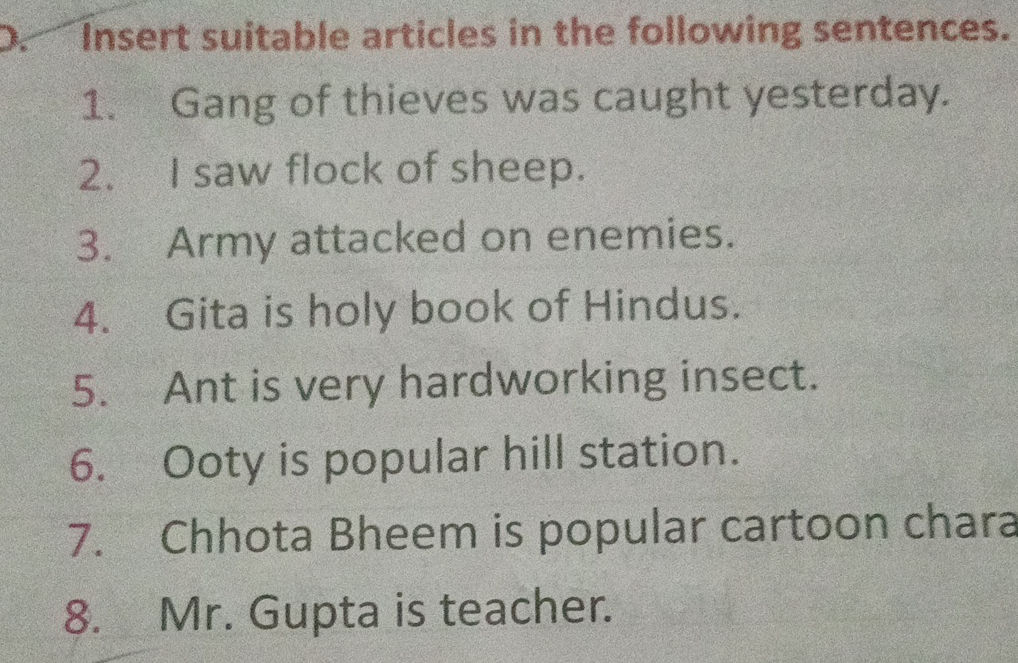 Insert suitable articles in the following | StudyX