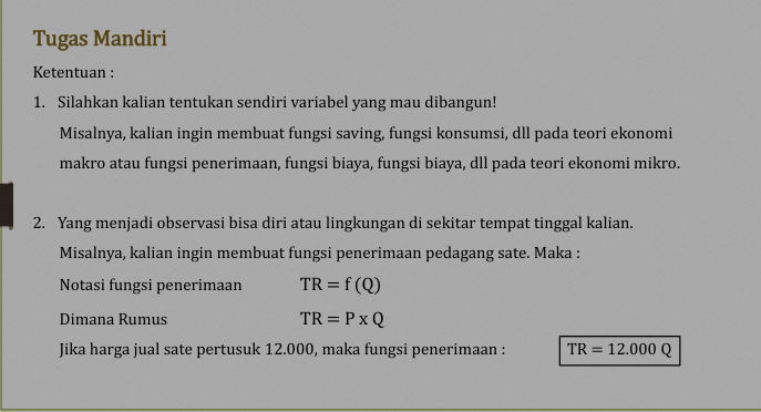 Notasi fungsi penerimaan $TR = f(Q)$ Dimana | StudyX