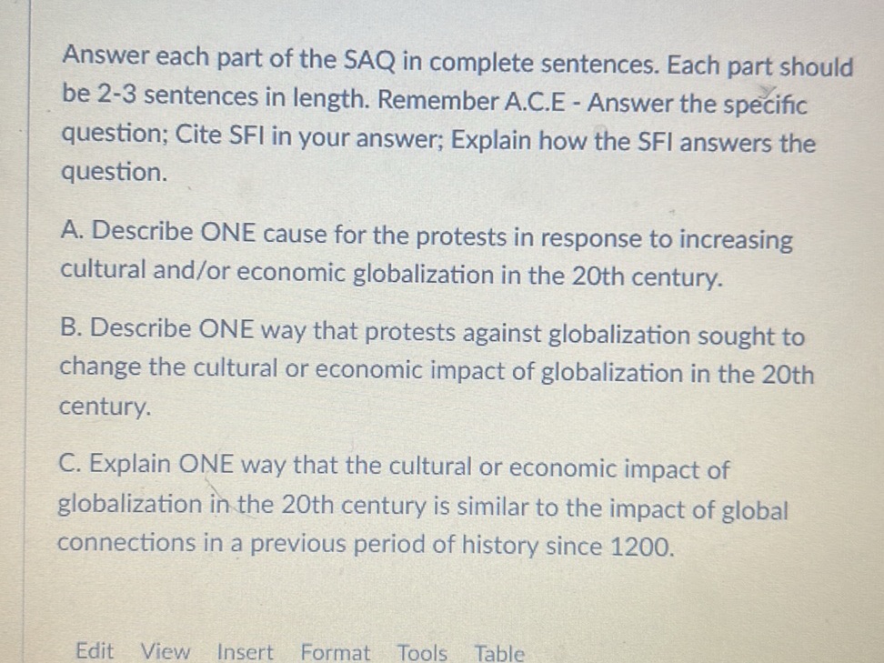 Answer each part of the SAQ in complete | StudyX