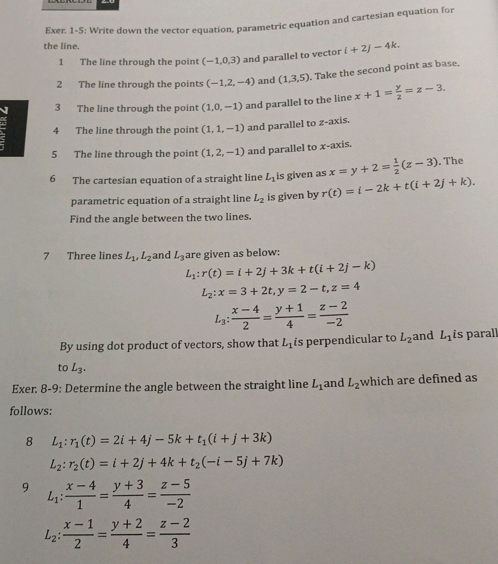 Exer. 1-5: Write down the vector equation, | StudyX