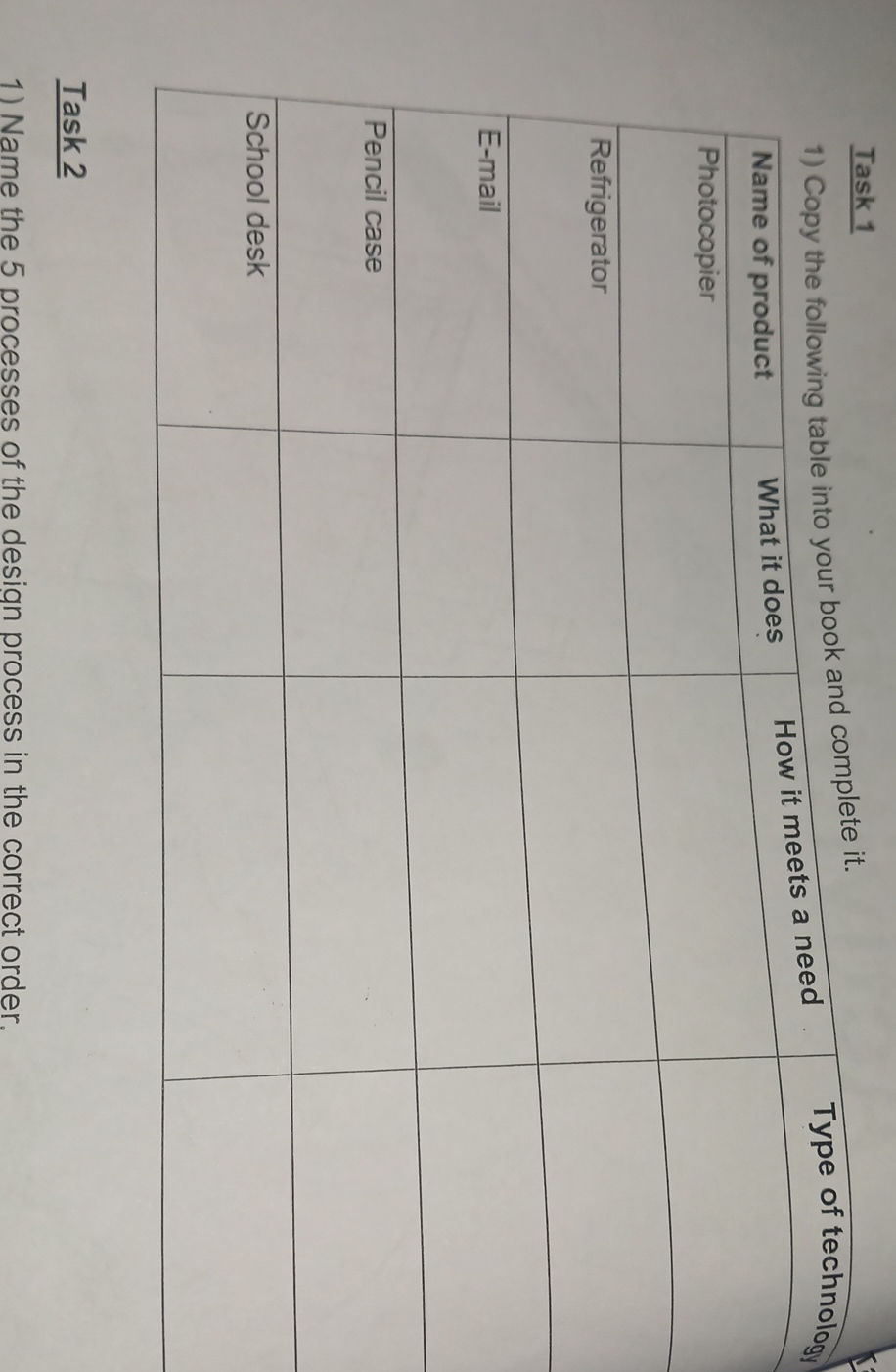 Task 1 1) Copy the following table into your | StudyX