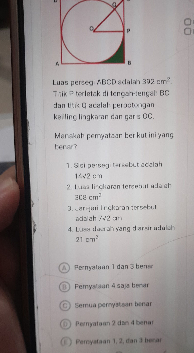 Luas persegi ABCD adalah 392 cm². Titik P | StudyX