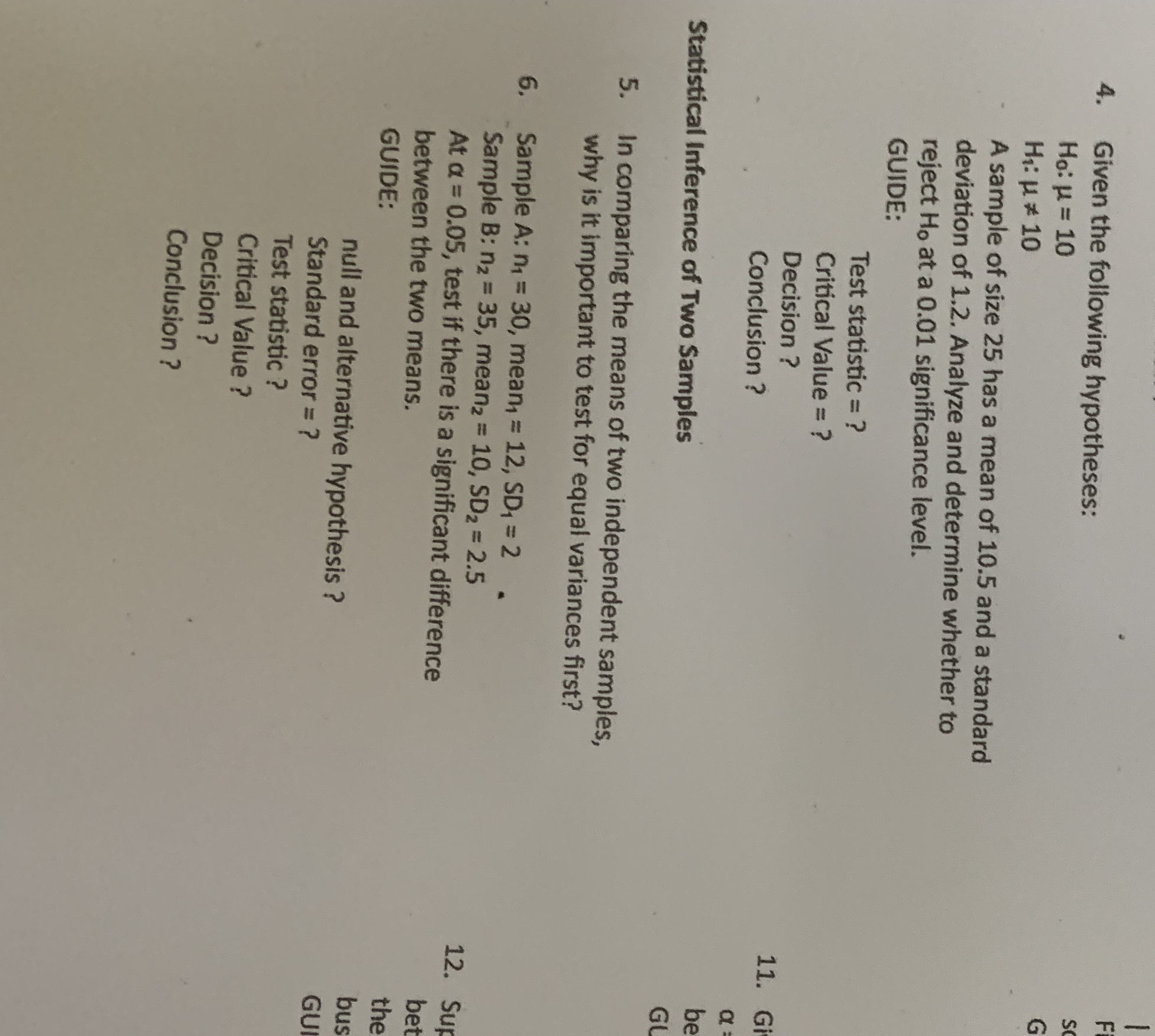 4. Given the following hypotheses: $H_0: | StudyX