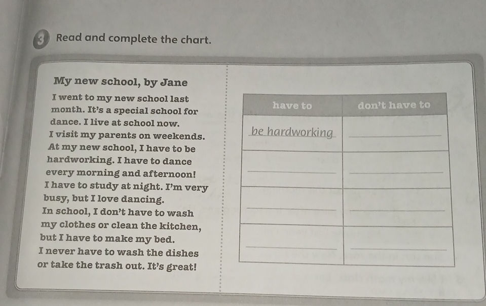 3 Read and complete the chart. | have to | | StudyX