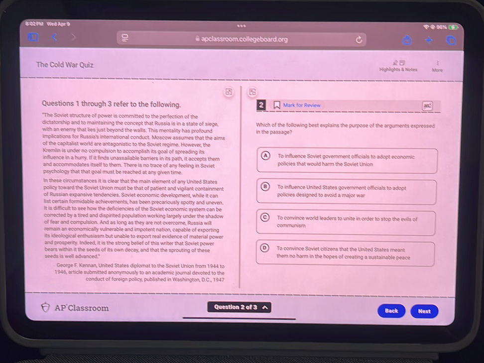 Questions 1 through 3 refer to the | StudyX