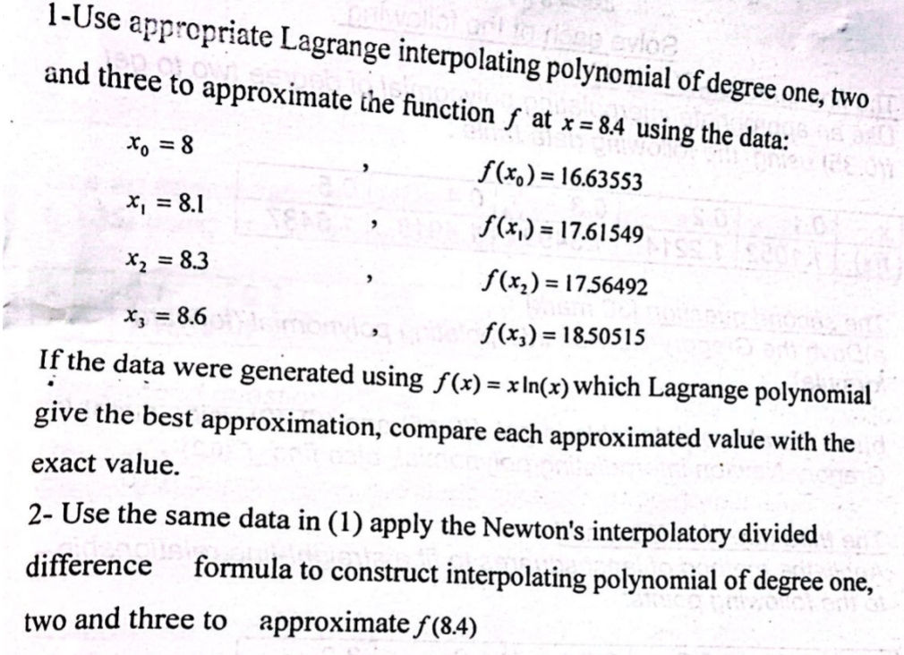 1- Use appropriate Lagrange interpolating | StudyX