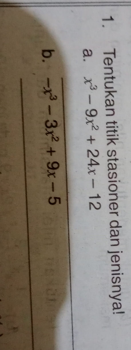 1. Tentukan titik stasioner dan jenisnya! | StudyX