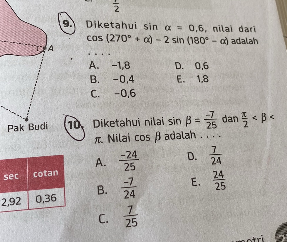 9. Diketahui sin α = 0,6, nilai dari | StudyX