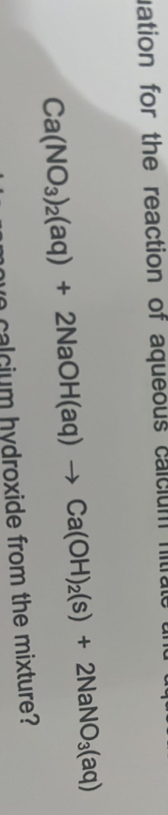 Equation for the reaction of aqueous calcium | StudyX