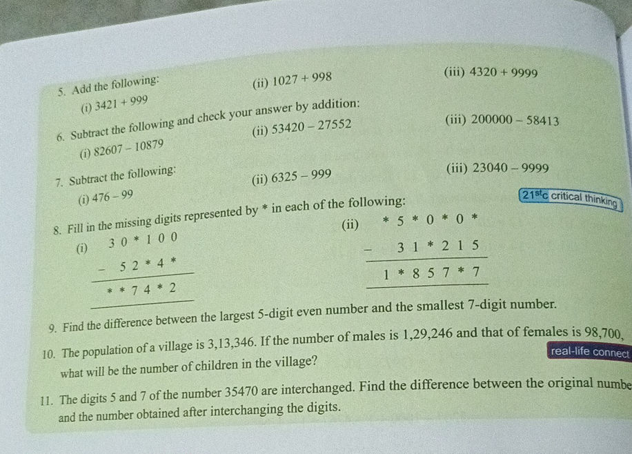 5. Add the following: (i) 3421 + 999 (ii) | StudyX