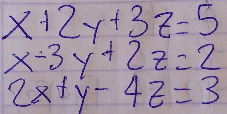 $\ x + 2y + 3z = 5 x - 3y + 2z = 2 2x + | StudyX