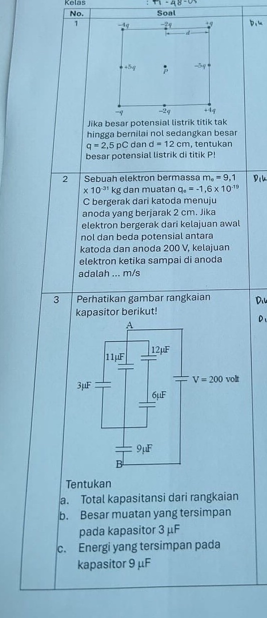 1. Jika besar potensial listrik titik tak | StudyX
