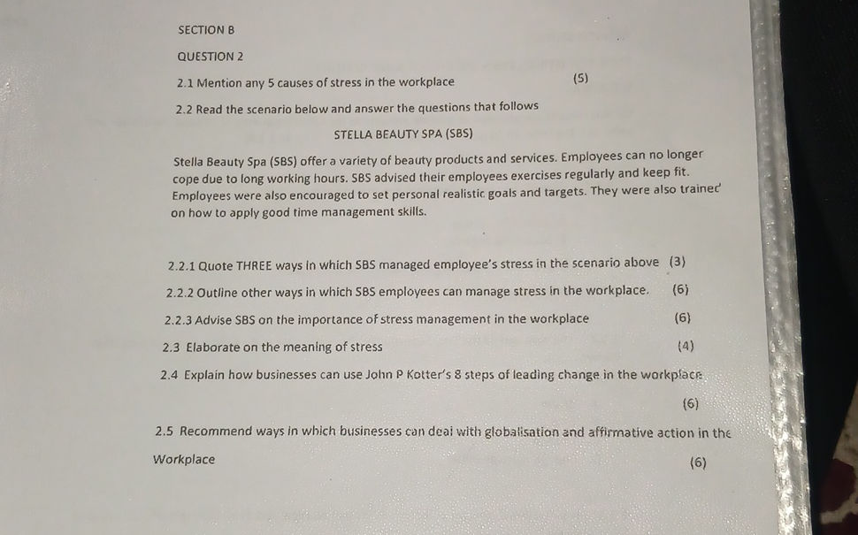 SECTION B QUESTION 2 2.1 Mention any 5 | StudyX