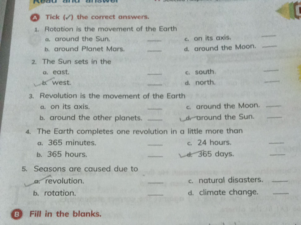 A Tick ( ) the correct answers. 1. Rotation | StudyX