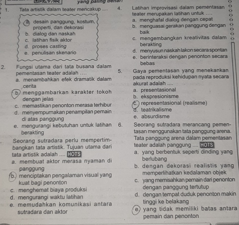 1. Tata artistik dalam teater mencakup .... | StudyX