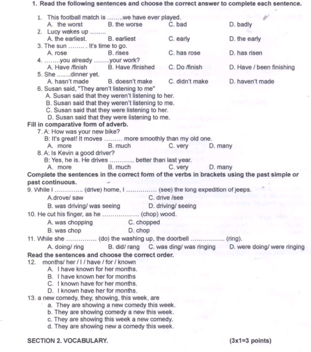 1. Read the following sentences and choose | StudyX