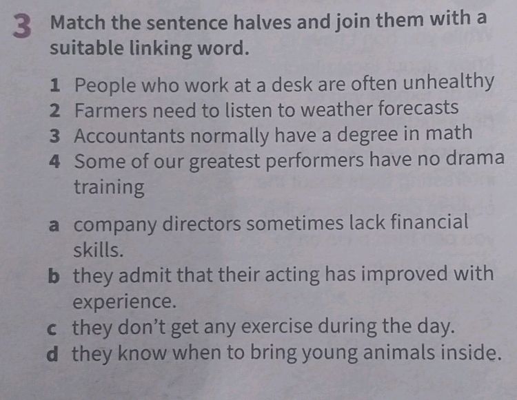 3 Match the sentence halves and join them | StudyX