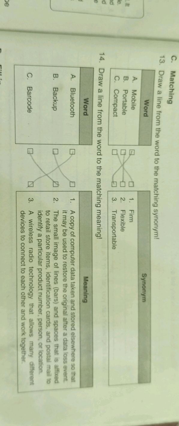 C. Matching 13. Draw a line from the word to | StudyX