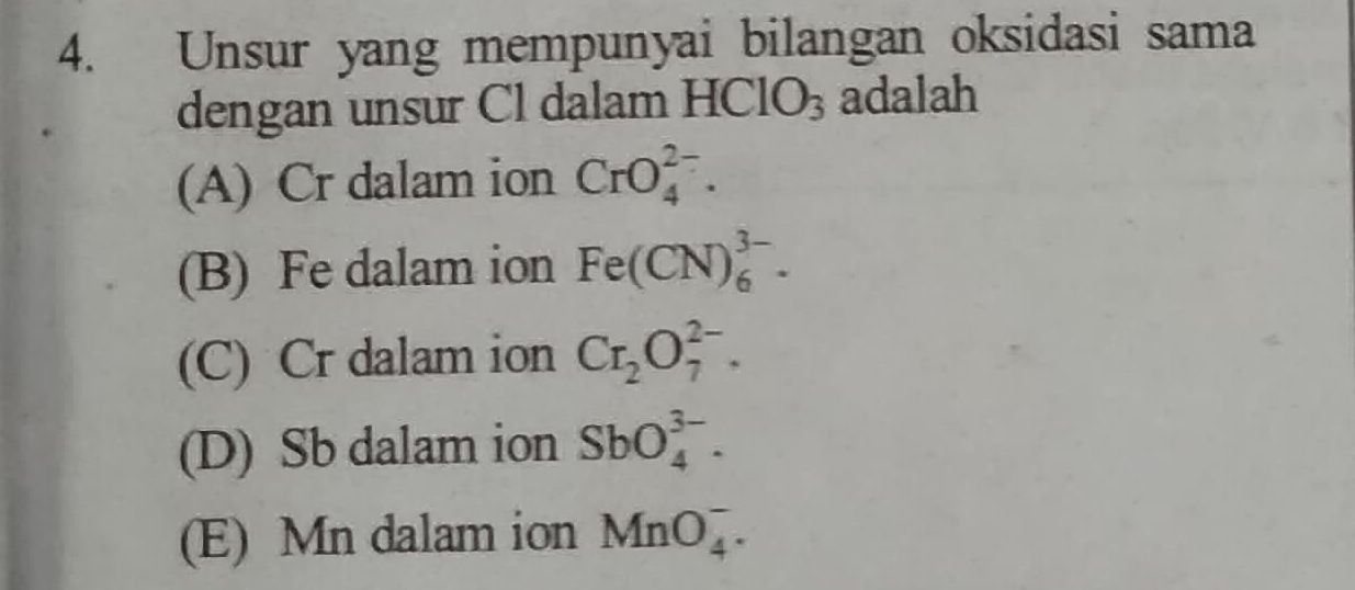 4. Unsur yang mempunyai bilangan oksidasi | StudyX
