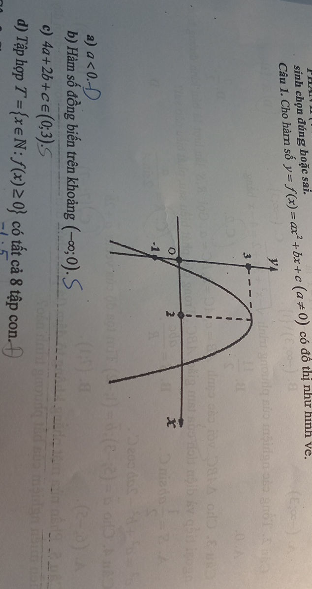 Câu 1. Cho hàm số $y = f(x) = ax^2 + bx + c | StudyX