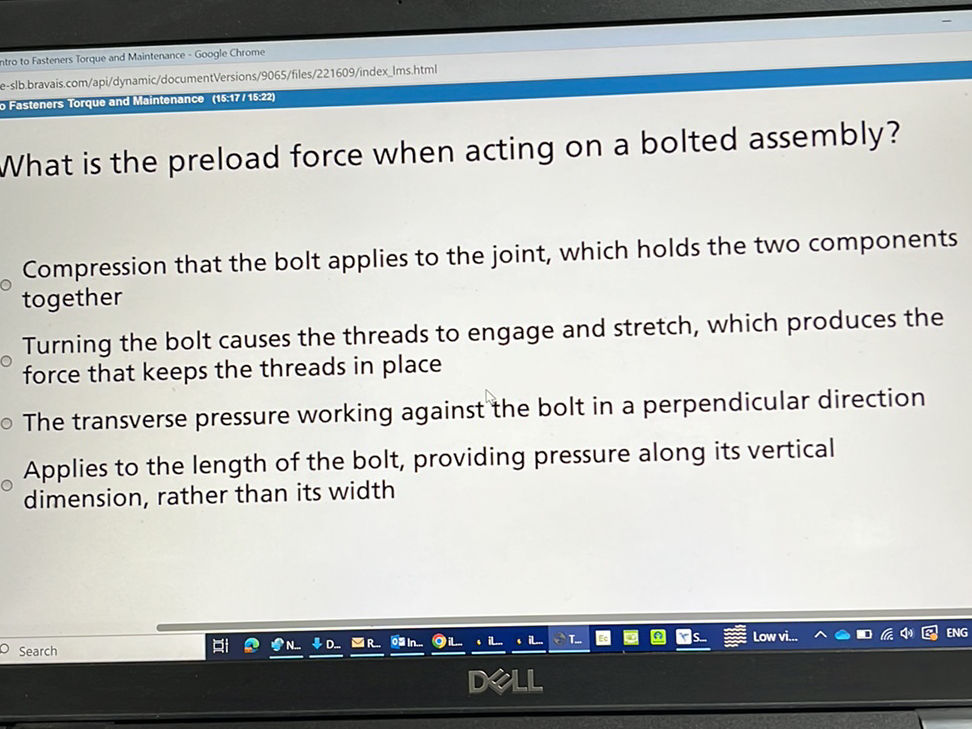 What is the preload force when acting on a | StudyX