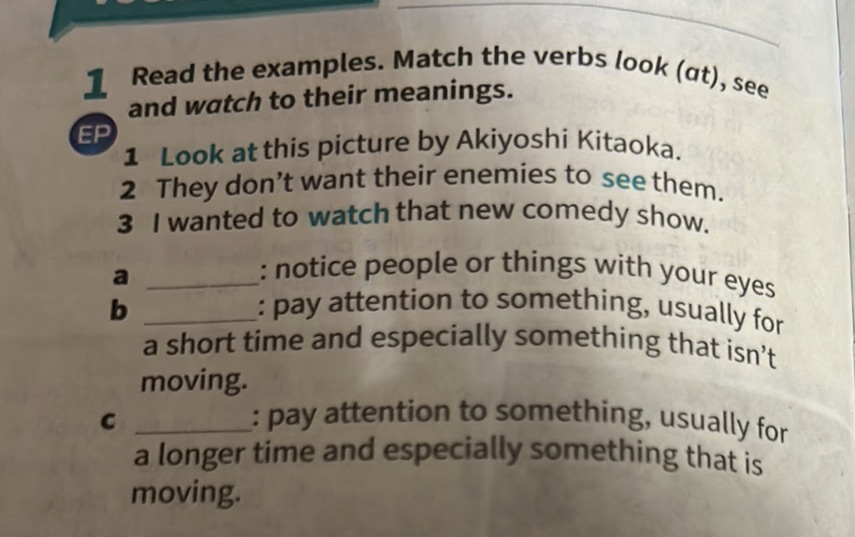 1 Read the examples. Match the verbs look | StudyX