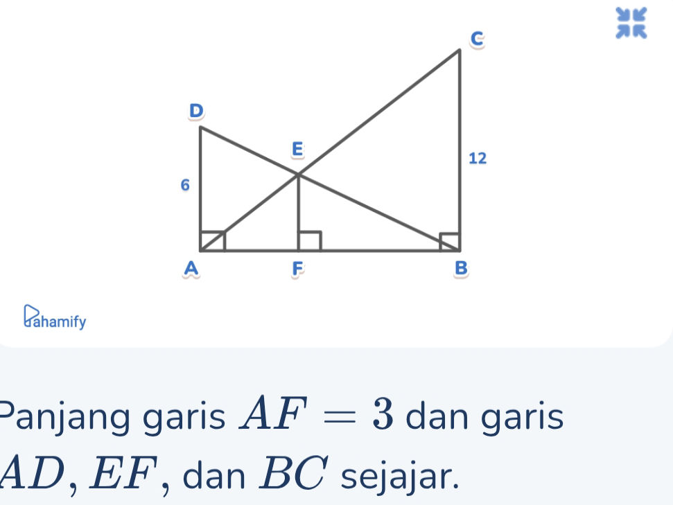 Panjang garis $AF = 3$ dan garis $AD, EF$, | StudyX