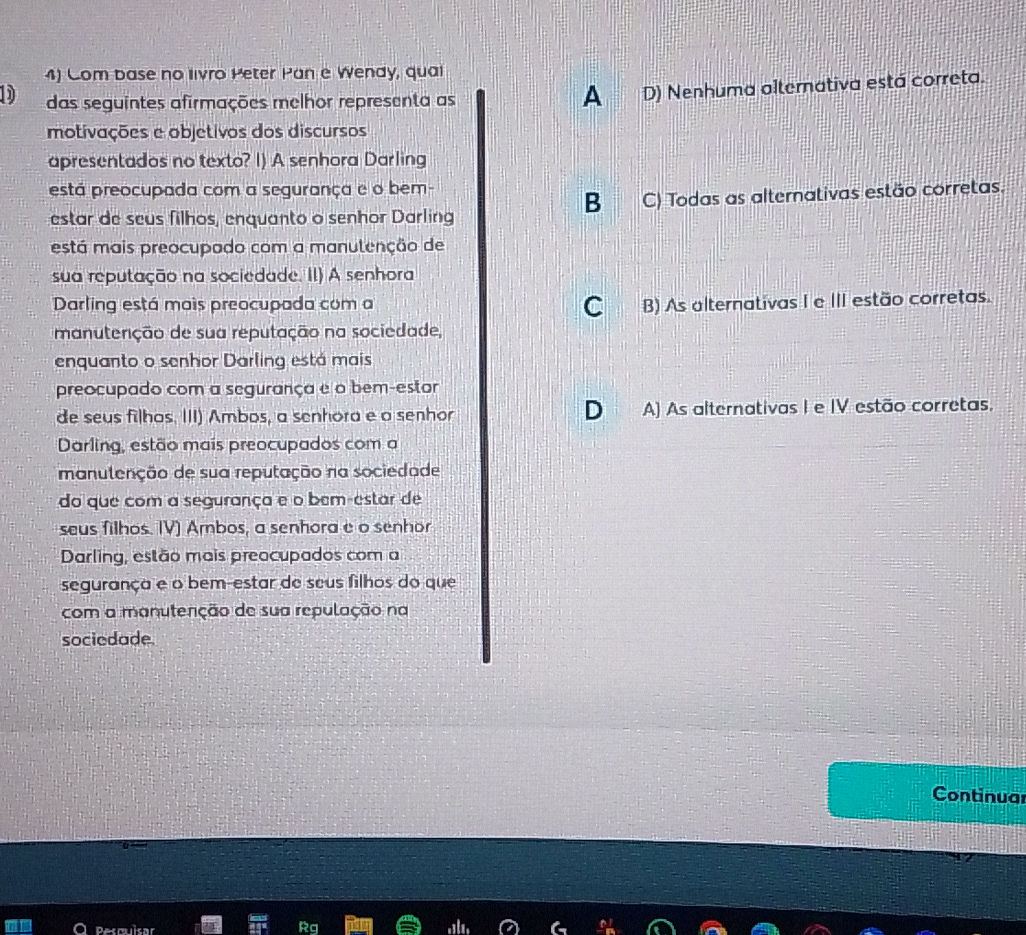 4) Com base no livro Peter Pan e Wendy, qual | StudyX