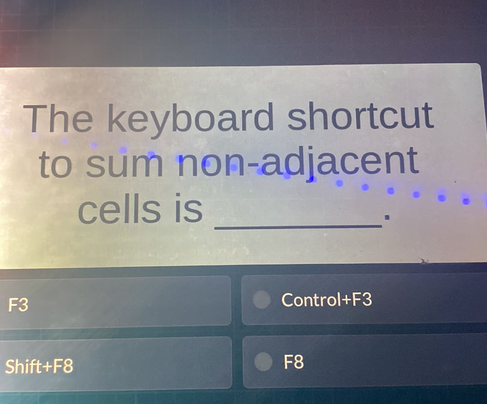 The keyboard shortcut to sum non-adjacent | StudyX